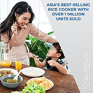 Buffalo Classic Rice Cooker with Clad Stainless Steel Inner Pot (10 cups) - Electric Rice Cooker for White/Brown Rice, Grain - Easy-to-clean, Non-Toxic & Non-Stick, Auto Warmer