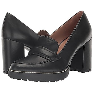 Naturalizer Womens Dabney Slip On Lug Sole Heeled Loafers Black Smooth 7.5 M