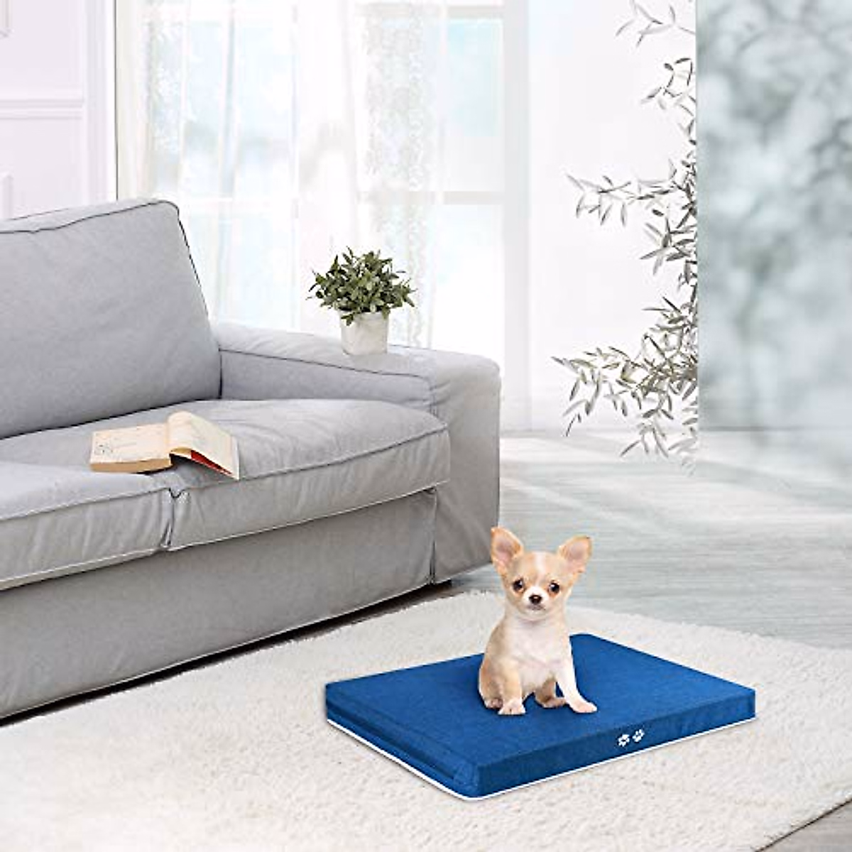 KROSER Dog Bed Crate Mat for Small, Medium, Large and Extra Large Cats, Stylish Dog Pad Mattress (Cool & Warm) with Waterproof Linings, Pet Mat with Removable Machine Washable Cover, Grey/Navy