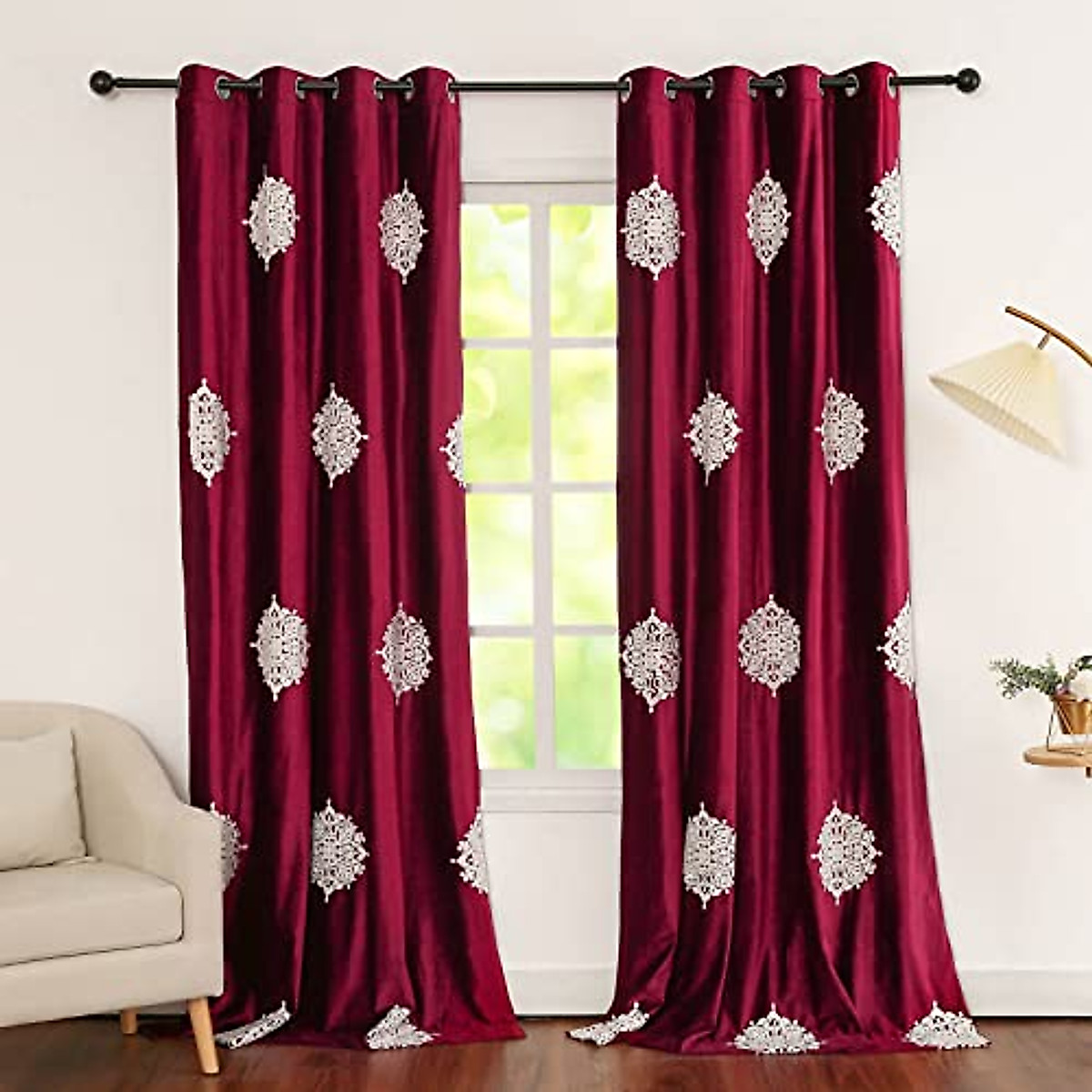 VOGOL Extra Long Farmhouse Curtains, 2 Panels Luxury Velvet Black Out Curtains Drapes Window Covering for Living Room 60 x 106 in Bundle with Matching Throw Pillow Cover (18x18 in)