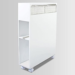 MASAKA B&W Wooden Movable Bathroom Storage Cabinet with 2 Drawers and Shelf, Toilet Paper Storage, Corner Shelves, Bathroom Furniture Sets, Side Storage Organizer Toilet