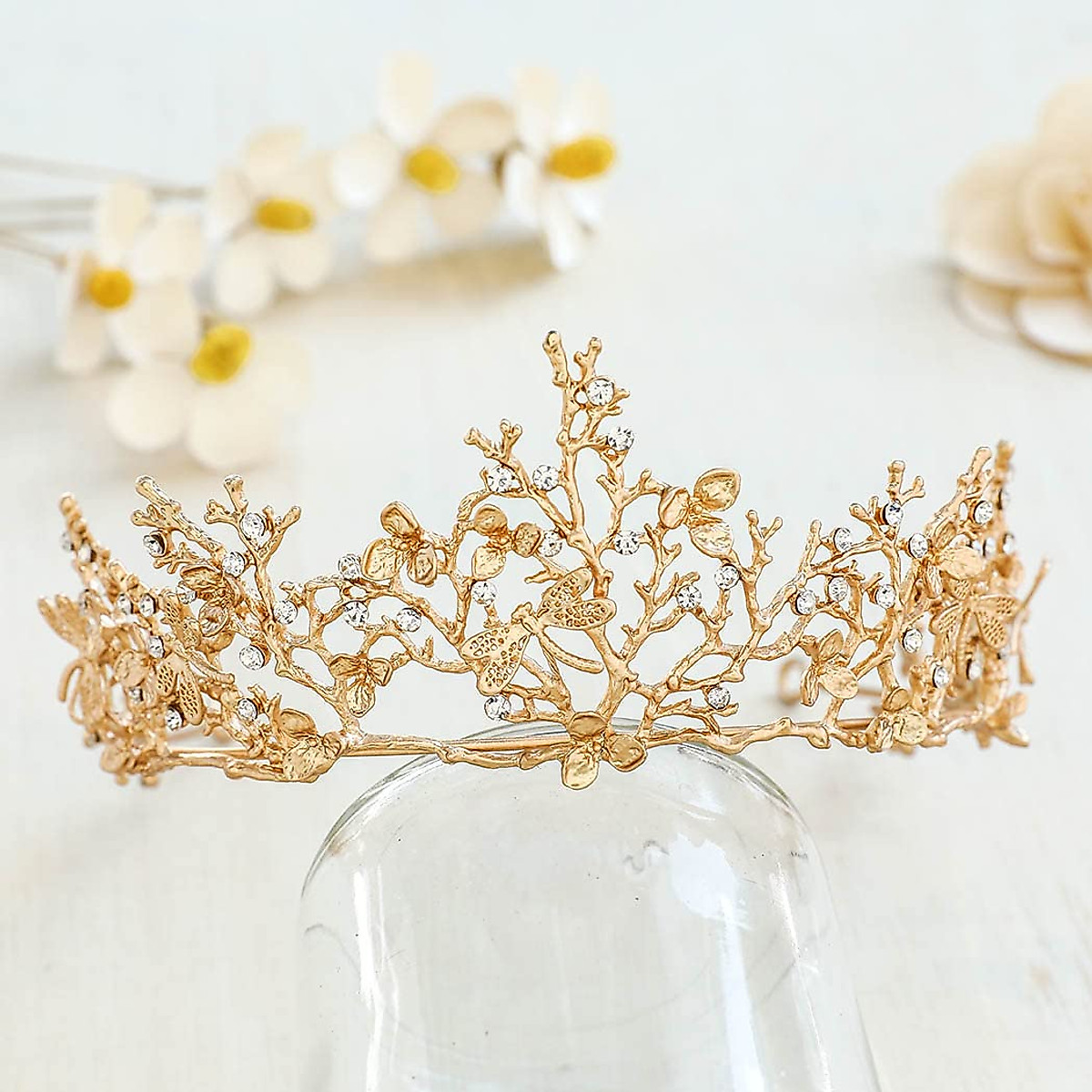 Yean Adult Tiaras and Crowns Gold Wedding Princess Queen Crown Baroque Vintage Rhinestone Tiara Hair Accessories for Women and Men (Gold)