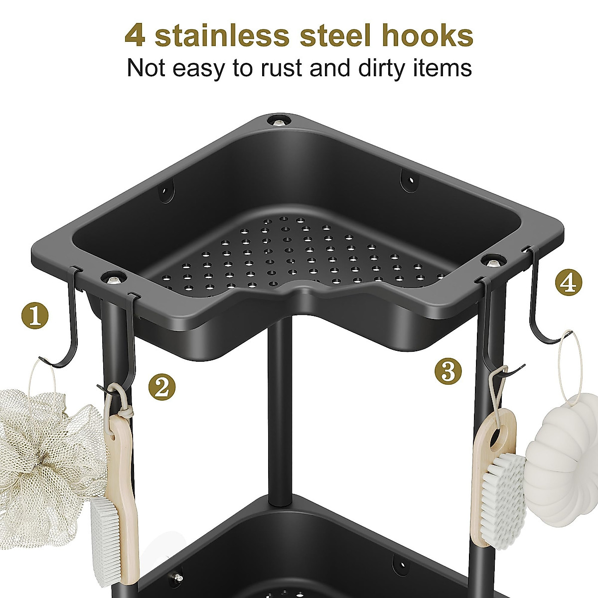 Nieifi Standing Shower Caddy, 3 Tier Floor Corner Shower Shelves for Bathroom Shampoo Organizer