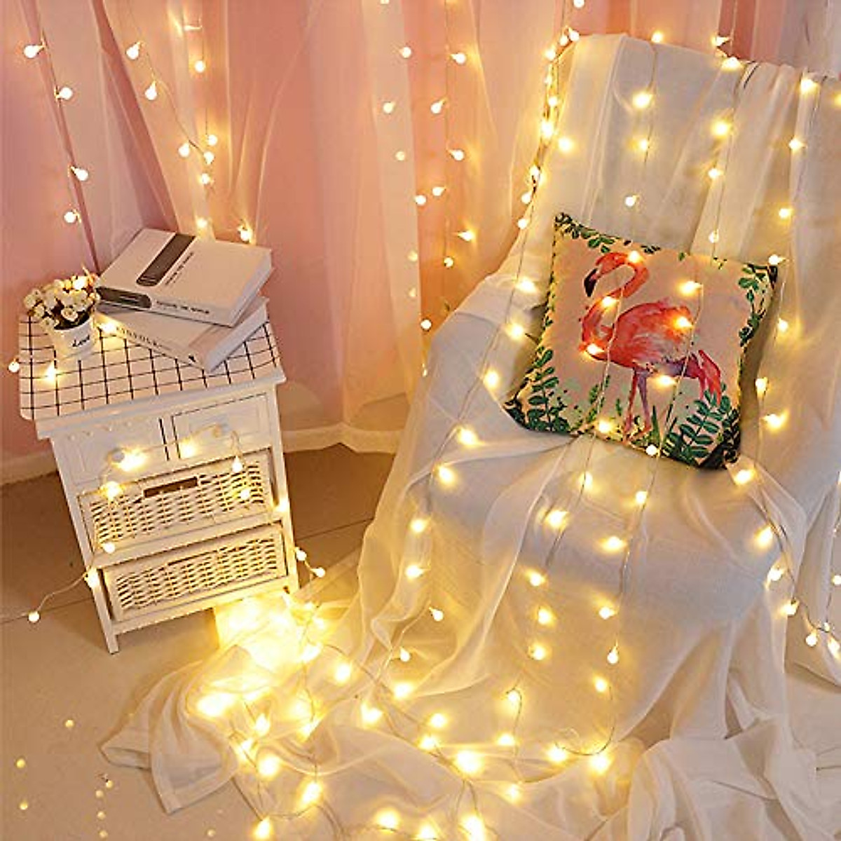 Battery Operated LED Globe String Lights, 2-Pack Total 52FT 120LEDs - Each 26FT 60LEDs 8 Mode Waterproof Christmas Fairy String Lights with Remote for Home Bedroom Garden Wedding Party Decoration