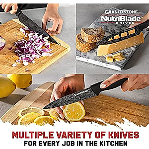 Granitestone Nutriblade 6 Piece - Ultra Sharp, PFOA-Free Stainless Steel Blades, Kitchen Knife Set, with Nonstick Granite Coating, Easy-Grip Handle, Dishwasher-safe