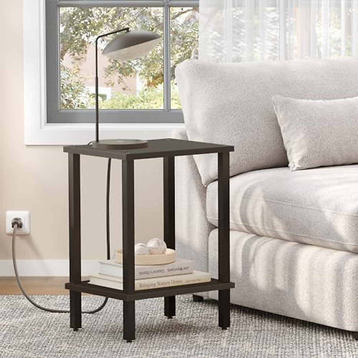 BEEWOOT End Table, Side Table, Nightstand, 2-Tier Storage Shelf, Sofa Table for Small Space, Living Room, Bed Room BETB01BK034