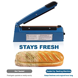 JIMBOH Impulse Sealer 8 Inch Manual Mini Bag Sealer Heavy Duty Heat Sealer Machine with Extra Replace Element Grip Manual Plastic Bags Sealer for Sealing Foods, PE & PP Bags