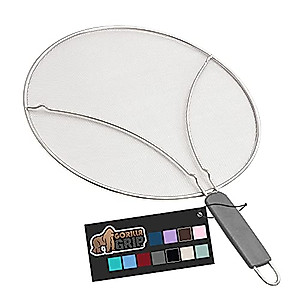 Gorilla Grip Splatter Screen for Frying Pan, Easy Clean Stainless Steel Grease Cover, Stop Hot Oil and Bacon Splash, Cooking Guard for Skillet, Comfortable Handle, Dishwasher Safe, 11.8 Inch, Gray