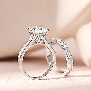 SHELOVES Wedding Ring Set Princess Cut Cubic Zirconia Sterling Silver Engagement Bridal Rings Sz 7