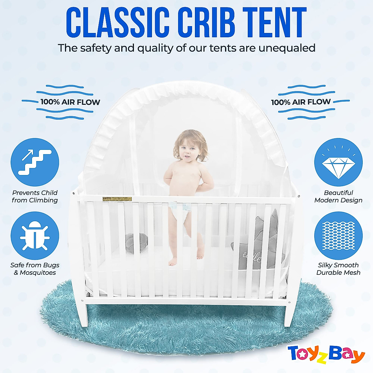ToyzBay Crib Net to Keep Baby in-Crib Tent to Keep Baby from Climbing Out- Pop Up Crib Mosquito Net Tents Cover- Baby Crib Netting- Baby Safety Crib Tent