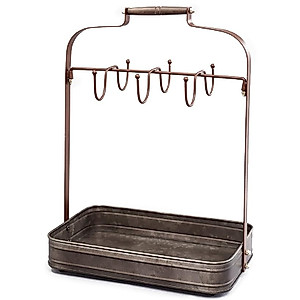 The Lakeside Collection Galvanized Metal Coffee Mug and Cup Holder with Storage Tray - Bronze