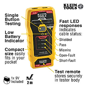 Klein Tools VDV526-100 Network LAN Cable Tester, VDV Tester, LAN Explorer with Remote