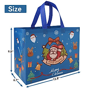 Qirrmiy 8-Pack Large Christmas Gift Bags With Handle, Reusable Non-Woven Holiday Bags, Red, Green and Blue Tote Bags for Xmas Party Favors Holiday Presents and Decorations 12.8” x 9.8&quot; x 6.7”, 8 Pcs