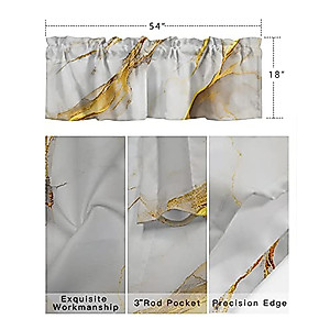 Kakmok Window Valance for Kitchen Cafe,Gold White Gradient Marble Rod Pocket Drape Privacy Curtain,Irregular Line Art Short Curtains for Bathroom/Living Room/Bedroom Windows Decor