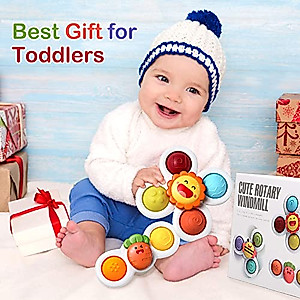 Hooku 3 Pcs Suction Cup Spinner Toys, Suction Cup Toys for Babies, Spinning Toys for Toddlers 1-3, Sensory Toys Early Education Toys Bathtub Toy Dining Chairs Toys, Birthday Gifts for Baby Boy Girl