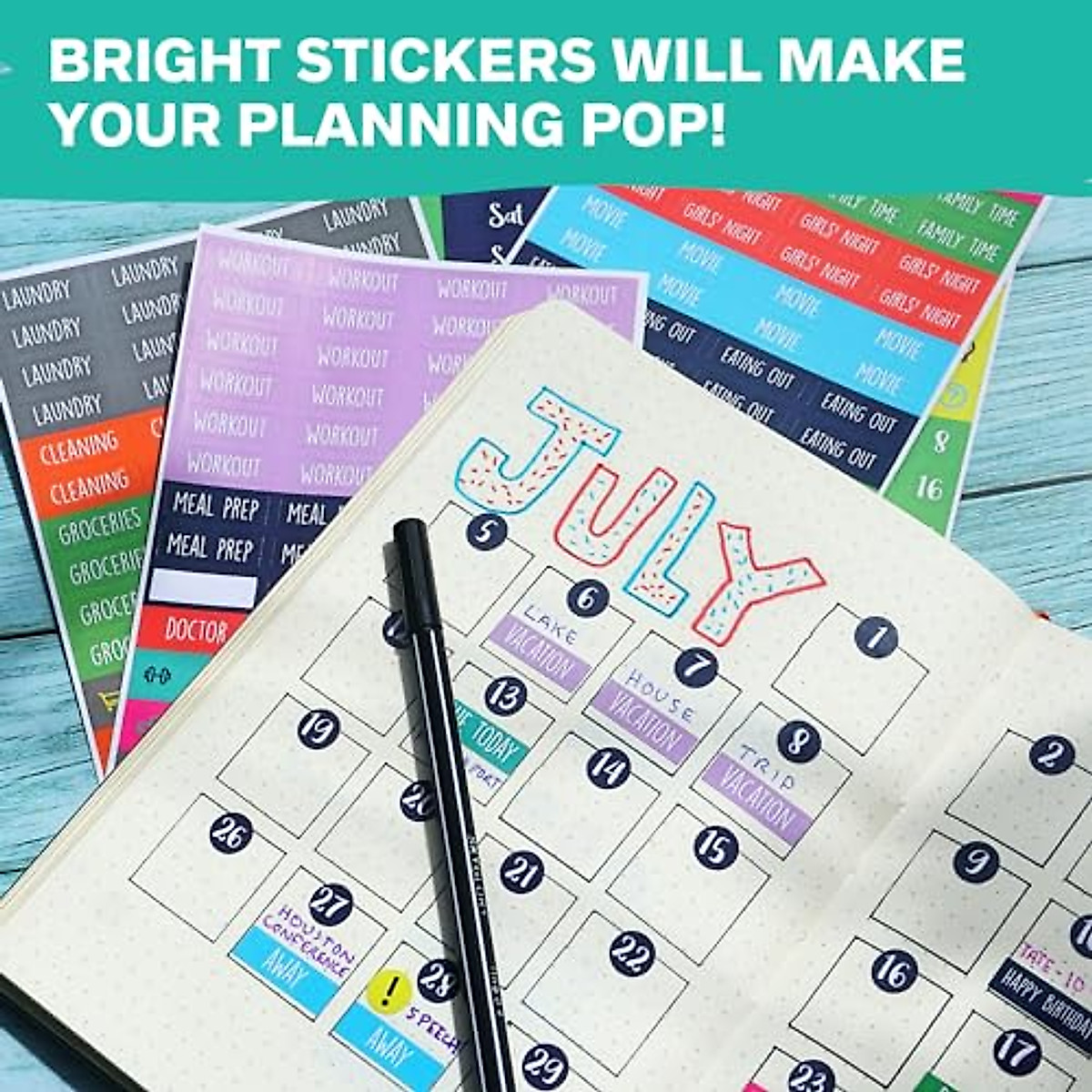 Practical Planner Stickers - Value Pack 48 Sheets, 6 Months of Aesthetic Agenda Stickers for Weekly Planner, Bullet Dot Journal - Planning, Goals, Fitness, Habit Tracking, Days