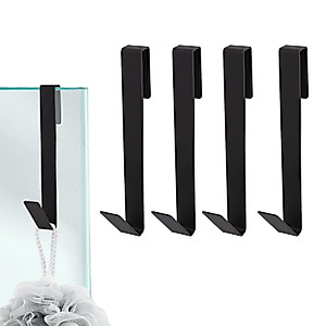 7 Inch Shower Door Hooks, 4 Packs Over The Door Towel Hooks for Bathrooms Extended Shower Hook, Heavy Duty Drilling-Free Shower Towel Rack for Frameless Glass Shower Door