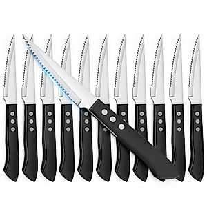 BEWOS Steak Knives Set of 12, 4-inch Steak Knife, Serrated Steak Knives, High Carbon Stainless Steel Knives, Triple Rivet Steak Knife, Sharp Blade Knives/Steak Knife, Dishwasher Safe Steak Knives