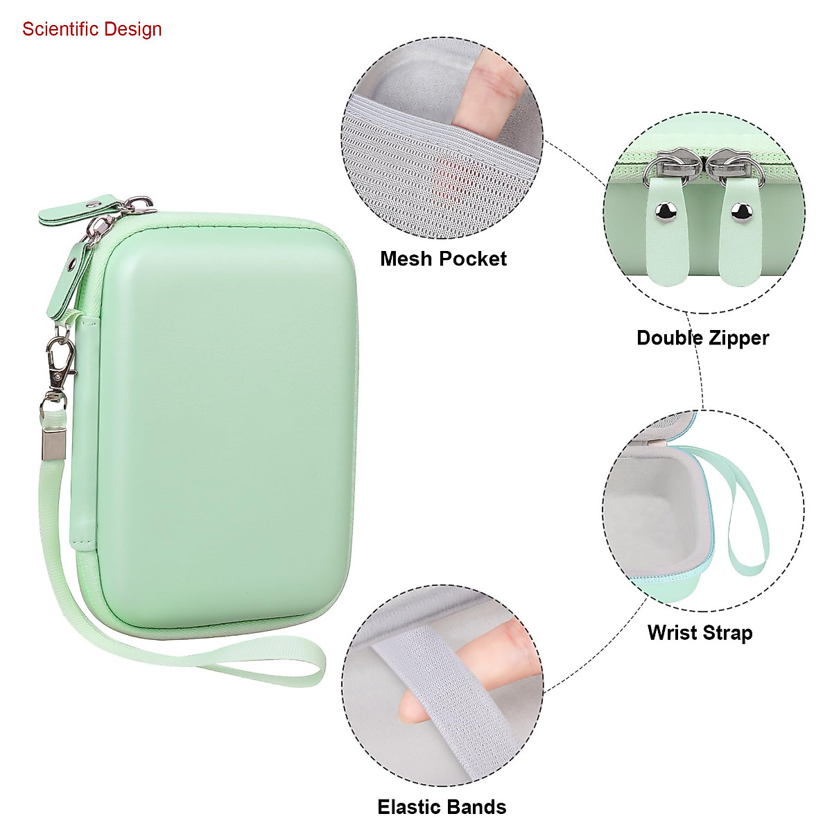 Elonbo Carrying Case for INVISEN Label Maker Machine, Mini Label Printer Portable Thermal Printer Travel Bag, Sticker Printer Storage Holder, Mesh Pocket Fits Label Paper Tape, Green