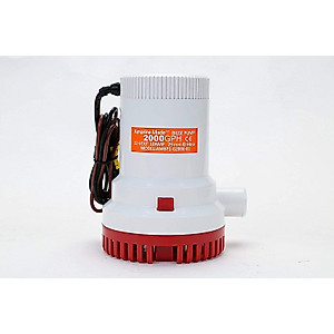 Amarine Made Non Automatic Bilge Pump for Boats 2000 GPH Submersible Pump 12V Boat Marine Plumbing Electric with Hose ID 29mm 1-1/8 Outlet 8.5A White