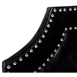 Iconic Home Chava Headboard Velvet Upholstered Button Tufted Double Row Silver Nailhead Trim Modern Transitional Full/, Queen, Black