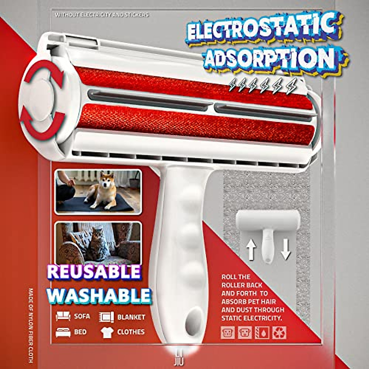 LIJIU® Pet Hair Remover Roller 3Pack for Cleaning Cat Fuzzy & Dog Hair on Cloth, Furniture, Couch, Carpet, Bed and etc. (Contain Reusable Roller, Sticky lint Roller & pet Hair Scraper)