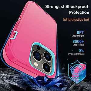 Annymall for iPhone 14 Pro Max Case with 2 Screen Protector, Heavy Duty Shockproof Drop Proof Military Rugged 3-Layer Tough Durable Protective Cover for Apple iPhone 14 Pro Max 6.7" (Pink/Blue)