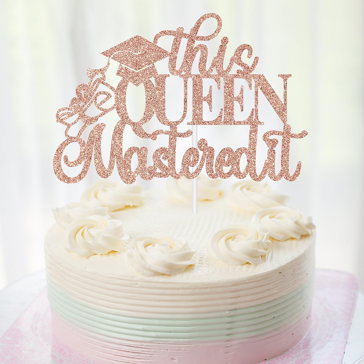 RLXPT She Mastered That Cake Topper, This Queen Mastered It Cake Decorations, Master Degree Survivor, Class of 2025 Graduation Party Decorations