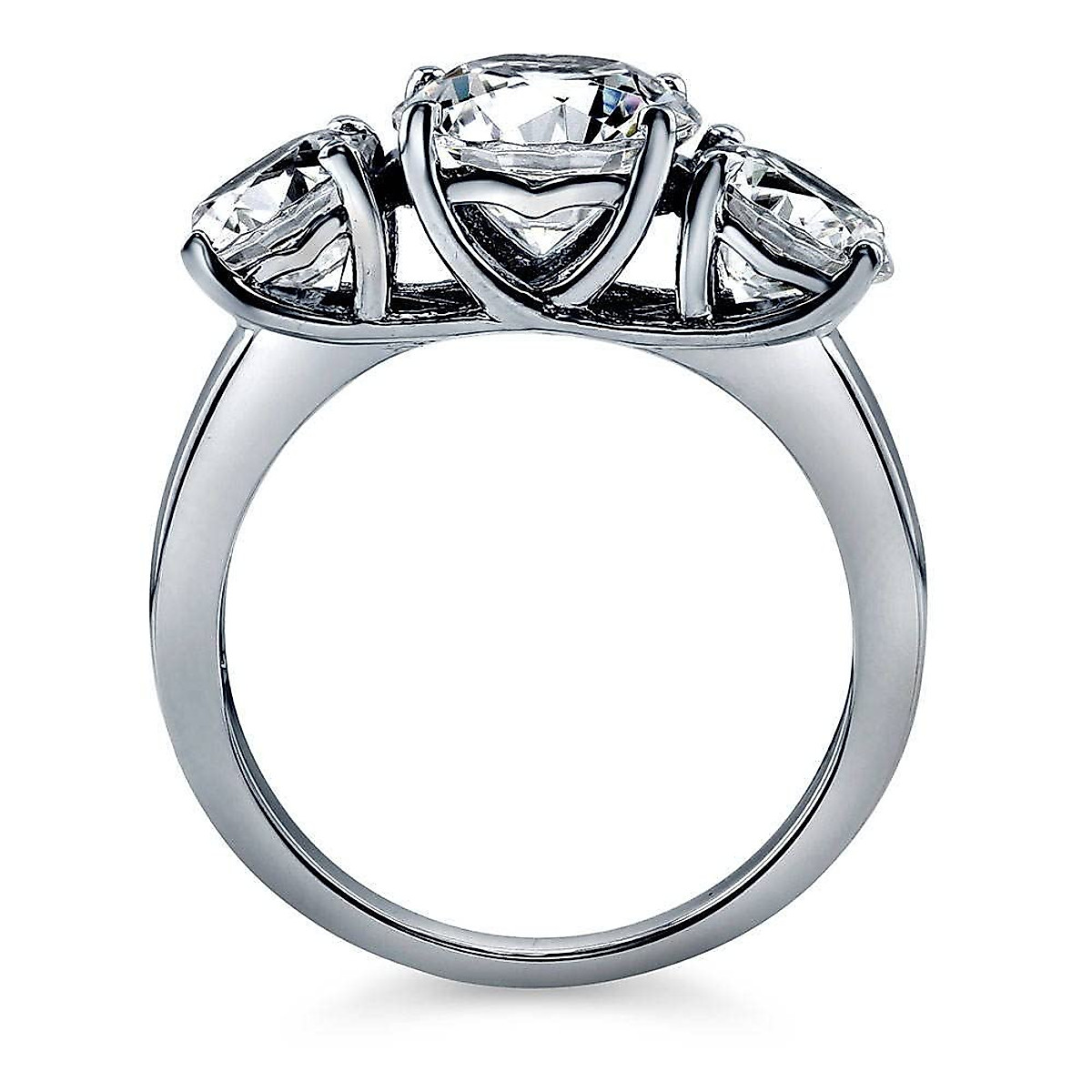 BERRICLE Sterling Silver 3-Stone Wedding Engagement Rings Round Cubic Zirconia CZ Ring for Women, Rhodium Plated Size 6.5