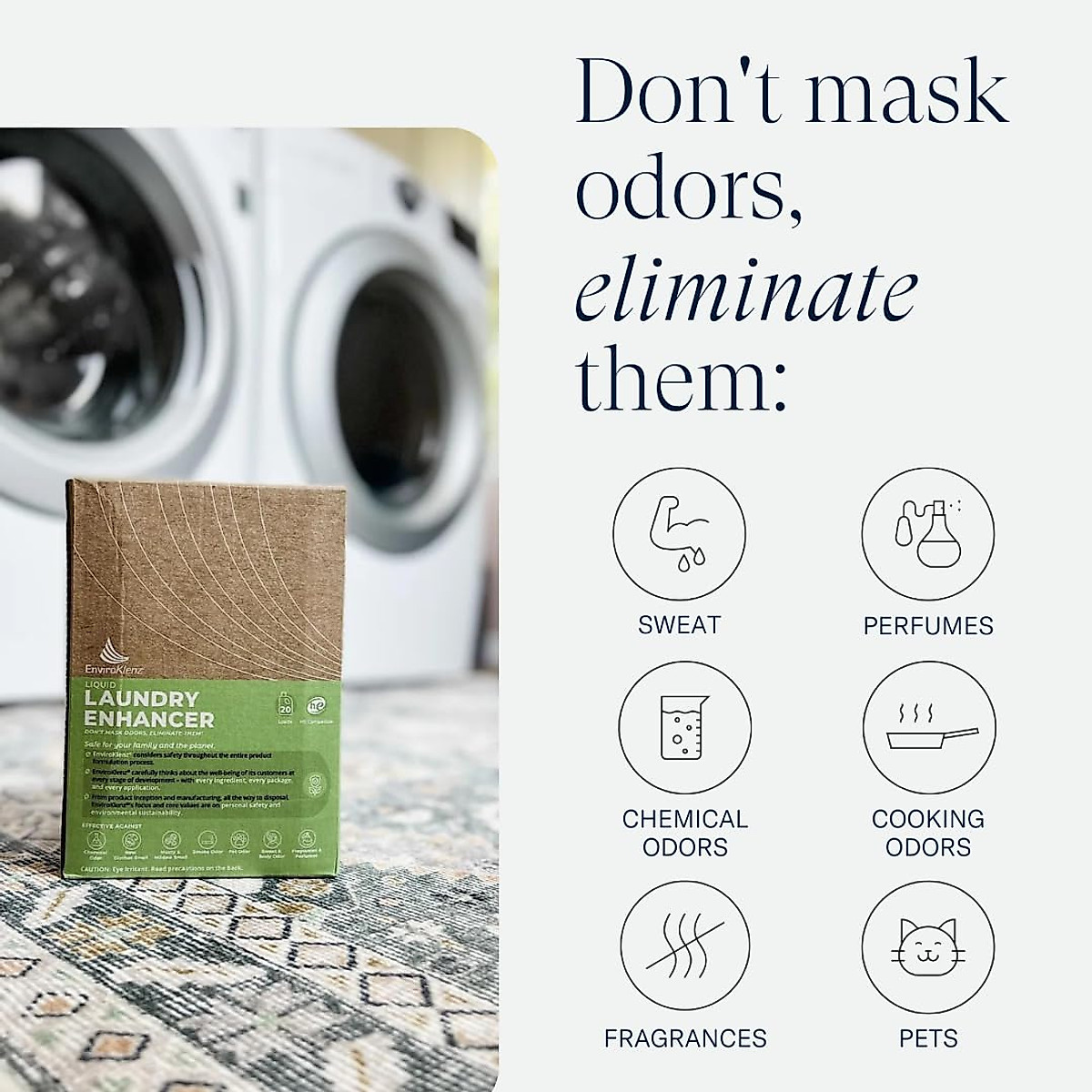 EnviroKlenz Liquid Laundry Enhancer Additive (20 loads) | Removes Chemical, Musty, Sweat and Body, Smoke, Fragrance, Pet Odors, And More | Non Toxic Laundry & Fragrance-Free