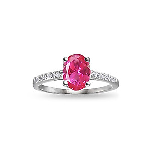 B. BRILLIANT Sterling Silver Synthetic Pink Sapphire and White Topaz Oval Crown Ring, Size 9