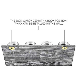 BeSuerte Rustic Antique Mason Jar Organizer Hanging Wall Holder for Home Decor, Bathroom, Kitchen, Office, Farmhouse with 4-Jar,Gray