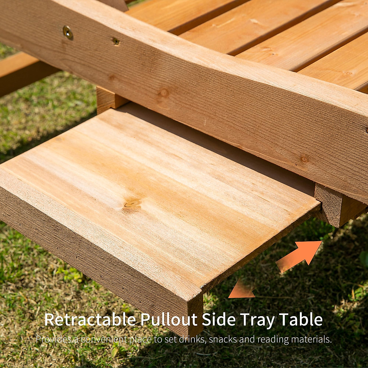 Outsunny Chaise Lounge Chair Outdoor Wooden Pool Lounge Chair with 3-Level Adjustable Backrest, Built-in Table and Rolling Wheels, Sun Tanning Chair for Beach Poolside Sunbathing, Brown Red