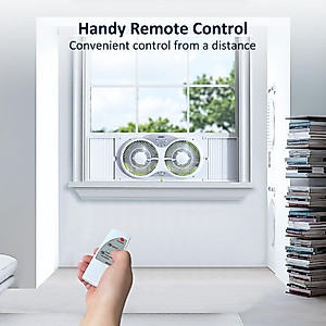 shinic 9" Twin Window Fan with Remote Control,Reversible Airflow,Removable Cover,3 Speeds, 3 Modes, Expandable Panels (From 24" to 37"),ETL Certified, White