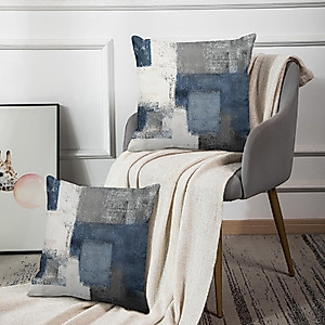 Emvency Set of 2 Throw Pillow Covers Modern Abstract Painting Blue White and Gray Decorative Sofa Pillow Cases Home Decor Standard Square 24x24 Inches Pillowcases