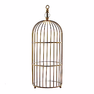 BalsaCircle 22-Inch Gold 3 Tier Metal Mirror Glass Hanging Bird Cage Dessert Cupcake Stand Wedding Reception Party Table Decorations