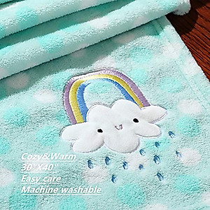 CREVENT 30"X40" Lightweight Fuzzy Fluffy Warm Plush Baby Blanket for Infant Toddler Newborn Unisex Crib Cot Stroller - Green Rainbow Unisex