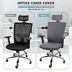 3 Pieces Headrest Chair Cover Office Chair Cover Rolling Desk Chair Cover Gaming Chair Covers Stretch Washable Computer Chair Slipcovers for Swivel Chair Armchair Computer Boss Chair (Dark Gray)