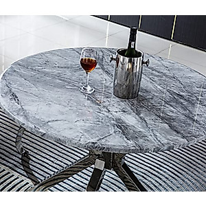 Melpomene 42" Round Marble Table with Chrome Plated Stainless Steel Base for Apartment Dining Room and Kitchen(Grey)