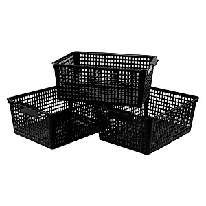 Utiao 3 Packs Large Storage Basket Bin, Plastic Organizer Basket, Black