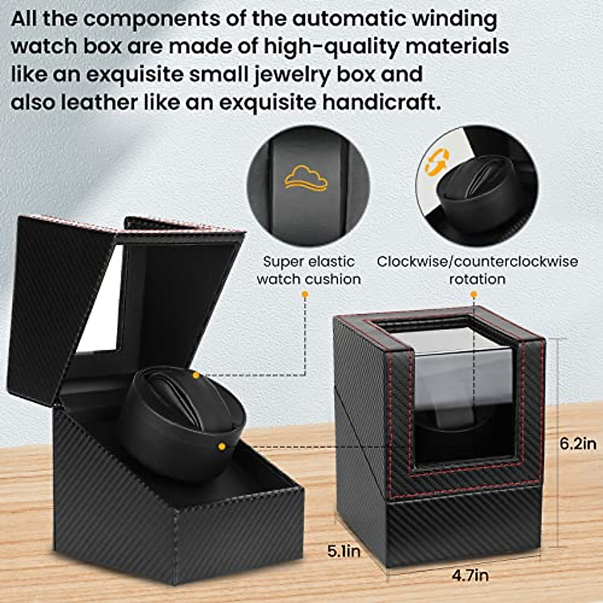 Automatic Watch Winding, Adjustable [Upgraded] Watch Pillow, Luxury Walnut Watch Winder for Rolex with Quiet Motor, Built-in Illumination, AC Adapter Watch Winder Box for Men and Women (Cranberry)