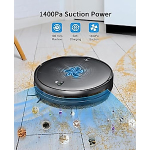 Robot Vacuum and Mop Combo, 2 in 1 Mopping Robot Vacuum Cleaner with Schedule, Wi-Fi/App, 1400Pa Max Suction, Self-Charging Robotic Vacuum, Slim, Ideal for Hard Floor, Pet Hair, Low-Pile Carpet