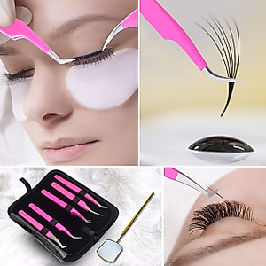 SIVOTE Eyelash Extension Tweezers for Classic & Volume Lashes, 5-Pack, Pink