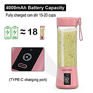 Portable Blender Juicer, 4000mAh Personal High Speed Smoothie Blender USB Rechargeable Fruit Mixing Machine for Protein Shakes and Smoothies, Baby Food