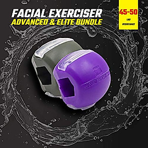 Jawzrsize Pop N Go and Custom Fit Jaw Enhancer Bundles- Jaw, Face, and Neck Exerciser and Toner (Custom Fit Advanced & Elite Bundle, Purple & Green)