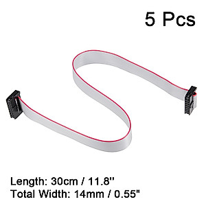 uxcell IDC 14 Pins Connector Flat Ribbon Cable Female Connector Length 30cm 2mm Pitch,5pcs