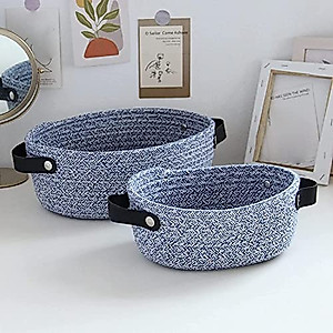 Sundries Storage Basket Organization Hand Woven Comfortable Cosmetic Storage Basket for Bedroom Navy Blue S
