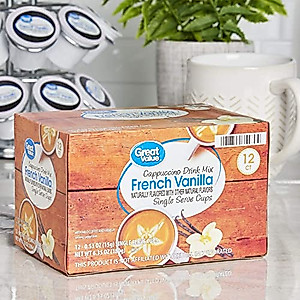 Great Value French Vanilla Cappuccino Mix Coffee Pods, Medium Roast, 18 Count (Pack of 2)