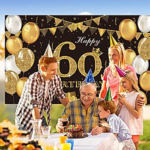 60th Birthday Party Decoration, Extra Large Black and Gold Sign Poster 60th Birthday Party Supplies, 60th Anniversary Backdrop Banner Photo Booth Backdrop Background Banner