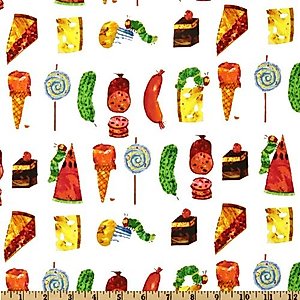 Andover The Very Hungry Caterpillar Snacks White/Multi Fabric by The Yard